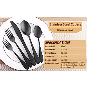 Matte Black Hammered Silverware Set for 8,SANLUNS 40-Piece Modern Flatware Set,Fine Dining Utensil Tableware Cutlery Hammered Handle Knives,Forks,Spoons,Stainless Steel,Unique Reusable Dishwasher Safe