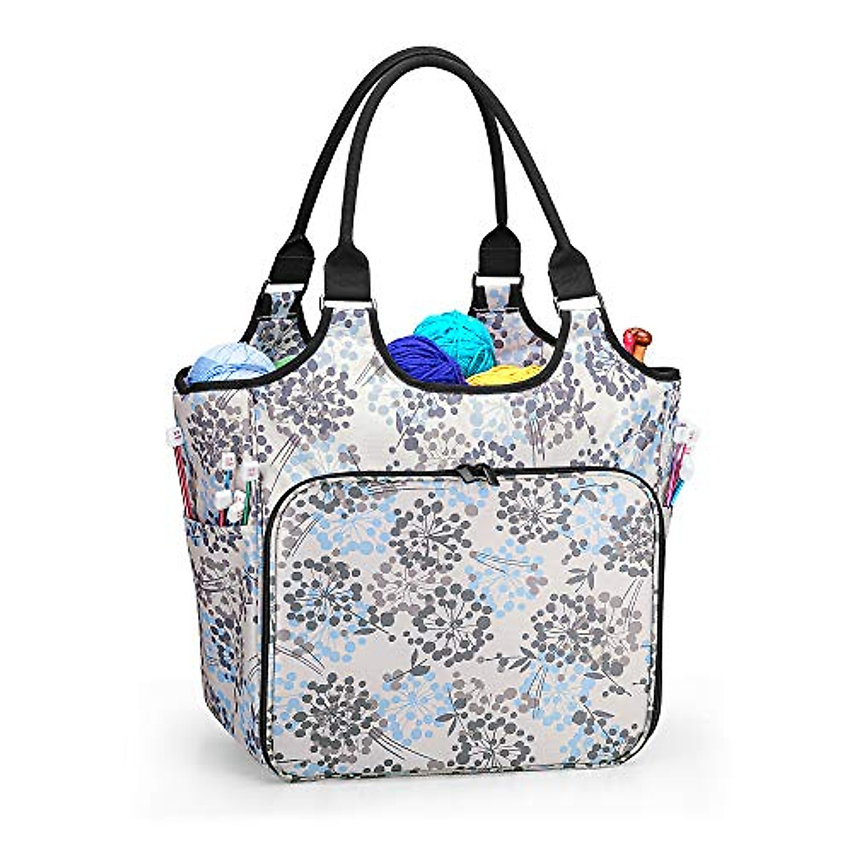 YARWO Knitting Tote Bag, Yarn Storage Organizer for Yarn Skeins, Knitting Needles, Crochet Hooks and Knitting Projects, Dandelion (Patent Pending)