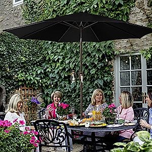 Blissun 9' Outdoor Patio Umbrella, Outdoor Table Umbrella, Yard Umbrella, Market Umbrella with 8 Sturdy Ribs, Push Button Tilt and Crank (Black)