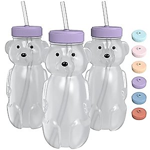 Honey Bear Straw Cup for Babies 3 pack; 8oz straw bear cup with improved safety lid design; honeybear baby cup straw; honey bear cup and honey bear bottle. Straw learning therapy cup(Unicorn- PURPLE)