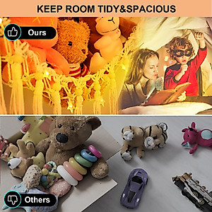 Stuffed Animal Net or Hammock with LED Light Macrame Stuffed Animal Storage Organizer Plush Animal corner Storage Doll Teddy Bear Hammock for Wall Bedroom Living Boho