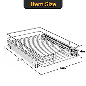 ROOMTEC Pull Out Cabinet Organizer(14"W x 21"D),Heavy Duty Slide Out Shelves,Pull out Drawers for Kitchen Cabinet,Base Cabinet Organization for Home, Kitchen, Bathroom