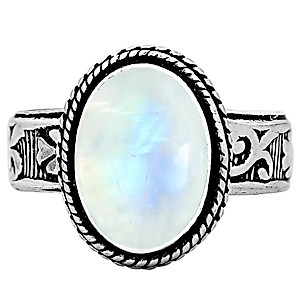 Moonstone Sterling Silver Plated Handmade Ring Ring Size 8 Sterling Silver Plated For Women, White Moon Stone June Birthstone Southwest Bohemian Jewelry Christmas Mother's Day Gifts For Her