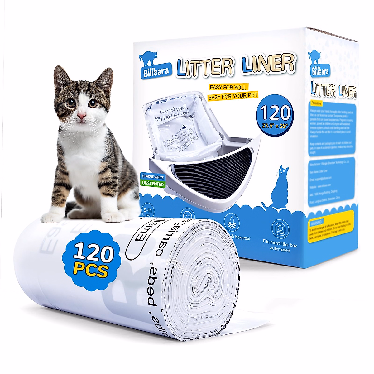 Bilibara Litter Box Liner Bag Compatible with Cat litter Box 3 and 4, 120 Pack - Extra Thick Waste Bags for Self-Cleaning Pet Kitty Litter Box Drawer Liners, 9-11 Gallons Home/Kitchen Trash Bags