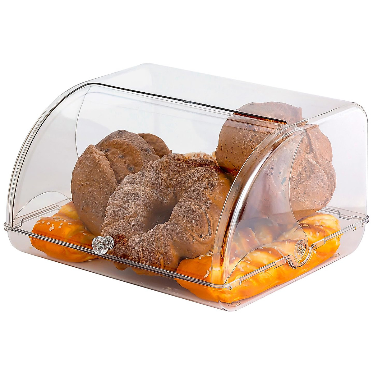 Gagee Bread Box for Kitchen Countertop,Acrylic Bread Storage Container for Homemade Bread,Cookies, Bagels, Muffins, Bread Holder with Roll Top Lid,Clear