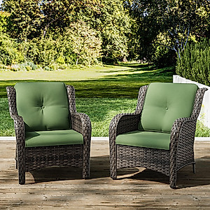 Joyside Outdoor Wicker Chair Rattan Patio Dining Chairs Set of 2 PE Wicker Patio Chairs with 4inch Seat Cushions Outdoor Patio Seating Chair for Garden, Backyard Deck(Mixed Grey/Green)