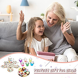 G0lden&Mang0 47Pcs Dollhouse Decor Set, 15Pcs Flower Pattern Mini Tea Cup 21Pcs Mixed Cake Ice Cream Jam Jar, 1Pc Miniature Tablecloth Furniture Toy for Kids Gift