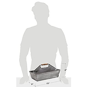 Red Co. 15” x 7.5” Galvanized Metal Storage Carry-All Tote Caddy Tray with Wooden Handle, Large