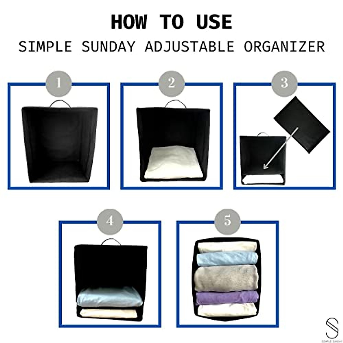 SIMPLE SUNDAY Adjustable Clothes Organizer for Folded Clothes | Pants and Jeans Organizer for Closet | Drawer Organizer for Clothing | Wardrobe Organizer |