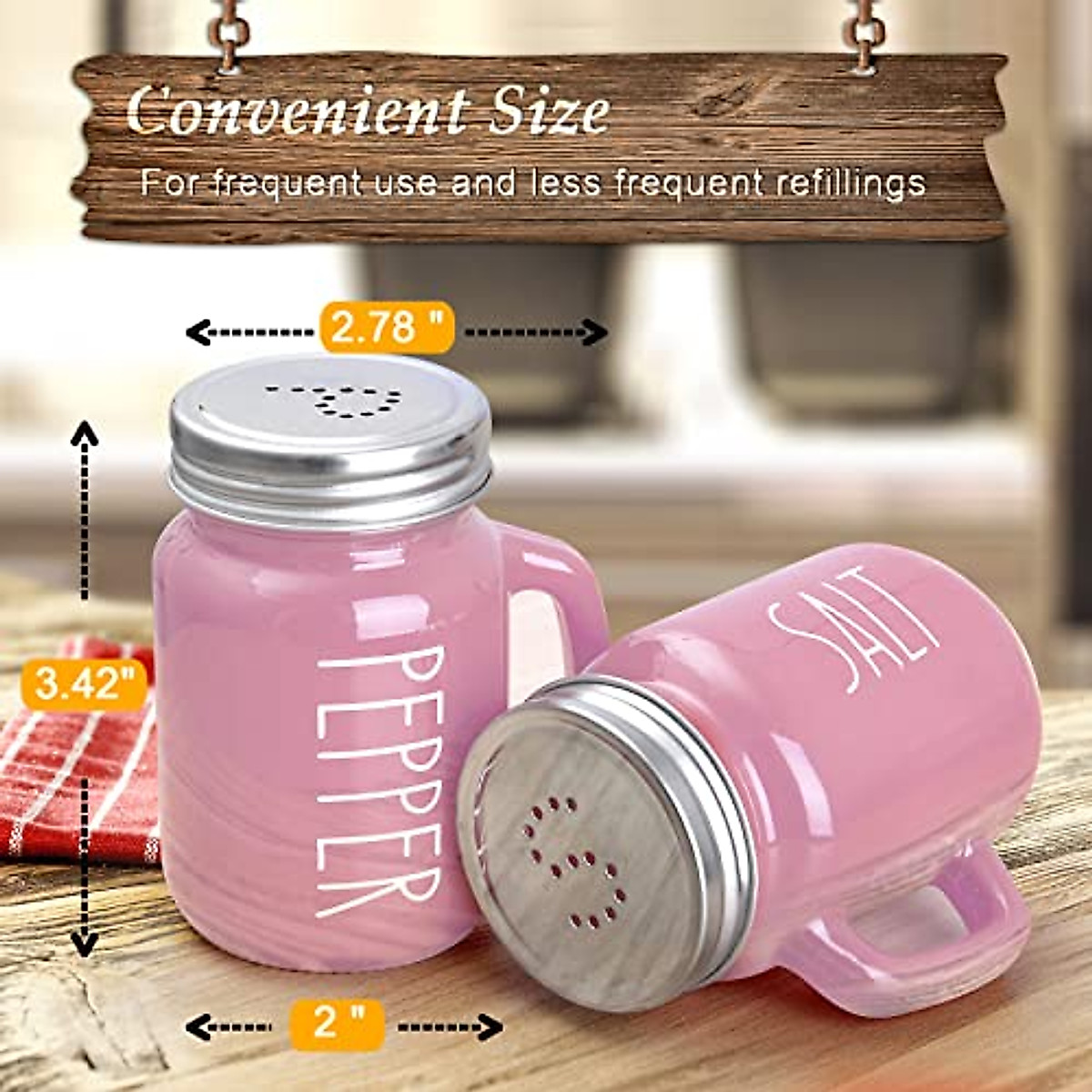 Pink Salt and Pepper Shakers Set - DAYYET 4 oz Pink Kitchen Decor and Accessories for Home Restaurants Weddings - Cute Glass Shaker Sets with Stainless Steel Lids