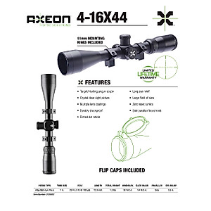 Axeon Optics 4-16x44mm EDR Etched Dot Reticle Adjustable Parallax Rifle Scope for Hunting - Includes 11mm Gun Scope Mounting Rings