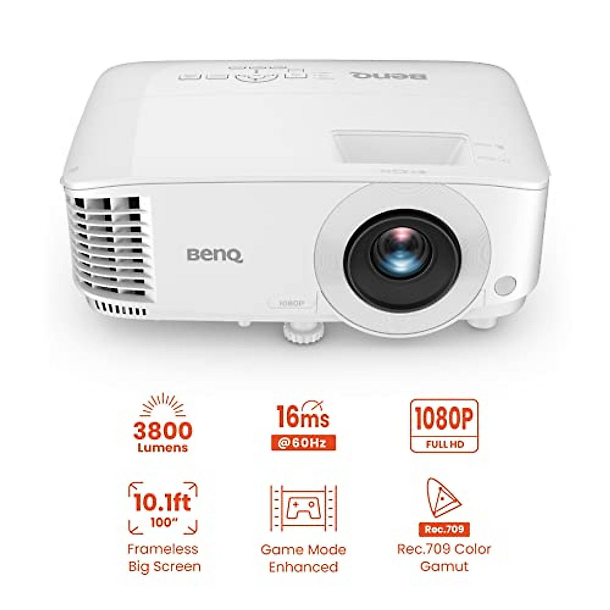 BenQ TH575 1080p DLP Gaming Projector, 3800 Lumen, 16.7ms Low Latency, Enhanced Game-Mode, High Contrast, Rec.709, Dual HDMI, 3D Ready, Auto Vertical Keystone, 1.1x Zoom