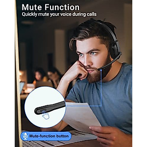 Bluetooth Headset with Microphone, HUAKUA AI Noise Cancelling Wireless Headset with Mute Button 50 Hrs Talk Time, on-Ear Headphones Trucker Headset for Computer PC Tablet Cell Phones Office Home Black
