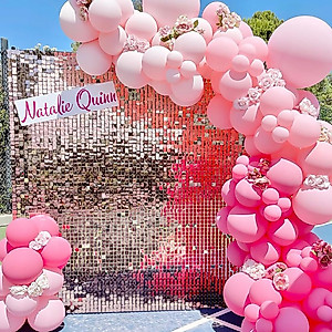 Shimmer Wall Backdrop Sequin Backdrop-24 Packs Rose Gold Panels Square Shimmer Wall Backdrop for Backdrop Photography Wedding Party Wall Panel