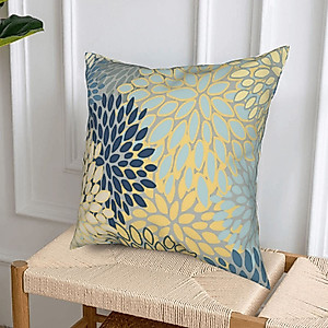 Set of 4 Throw Pillow Covers 18x18 Inch Floral Blooms Modern Abstract Flower Throw Pillow Covers Home Pillowcases Garden Blue Yellow Gray Flowers Dark Teal Yellow Cushion Case Decorative Pillowcases