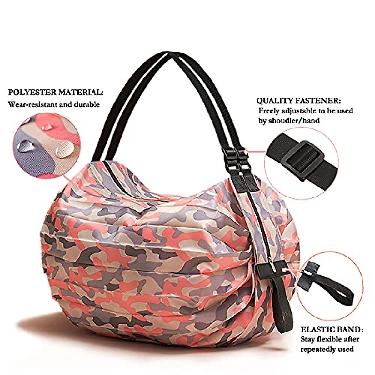 Zagxuade Reusable Grocery Shopping Bags Polyester Material, One-shoulder Portable Shopping Bags, Eco Friendly Foldable ShoppingTote with Zipper （3pcs）