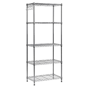 Muscle Rack WS241459-5S 5 Tier Wire Shelving with Hooks in Silver, 59" Height, 24" Width, 14" Length