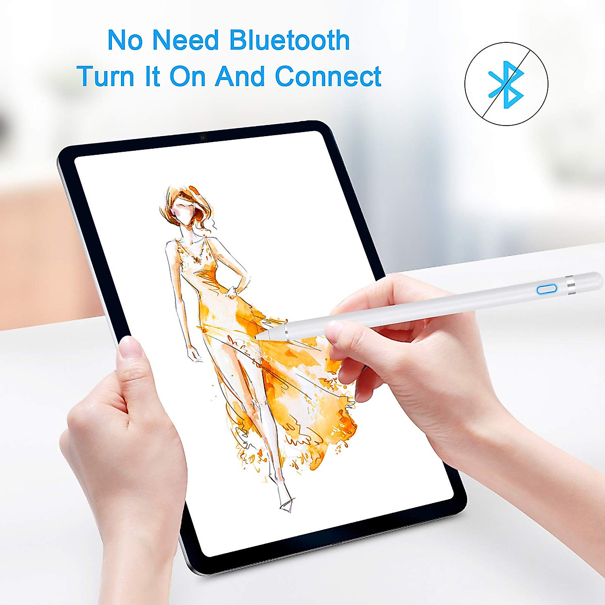 Stylus Pen for Touch Screens Rechargeable 1.5mm Fine Point Active Stylus Pen Smart Pencil Digital Compatible iPad and Most Tablet (White) (White)