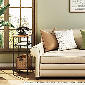 Hoctieon 3 Tier End Table, Telephone Table, Narrow Side Table with Storage, Nightstand for Small Spaces, Metal Frame, For Living Room, Bedroom, Sofa Couch, Hall, Easy Assembly, Rustic Brown