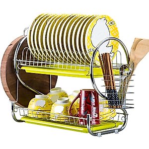 Plate Rack Draining Dish Rack 2 Tiers Dish Drainer Stainless Steel Drying Rack Bowl Dish Draining Shelf Dryer Tray Holder Kitchen Pan Plate Holder (Color : A, Size : 2 tier)
