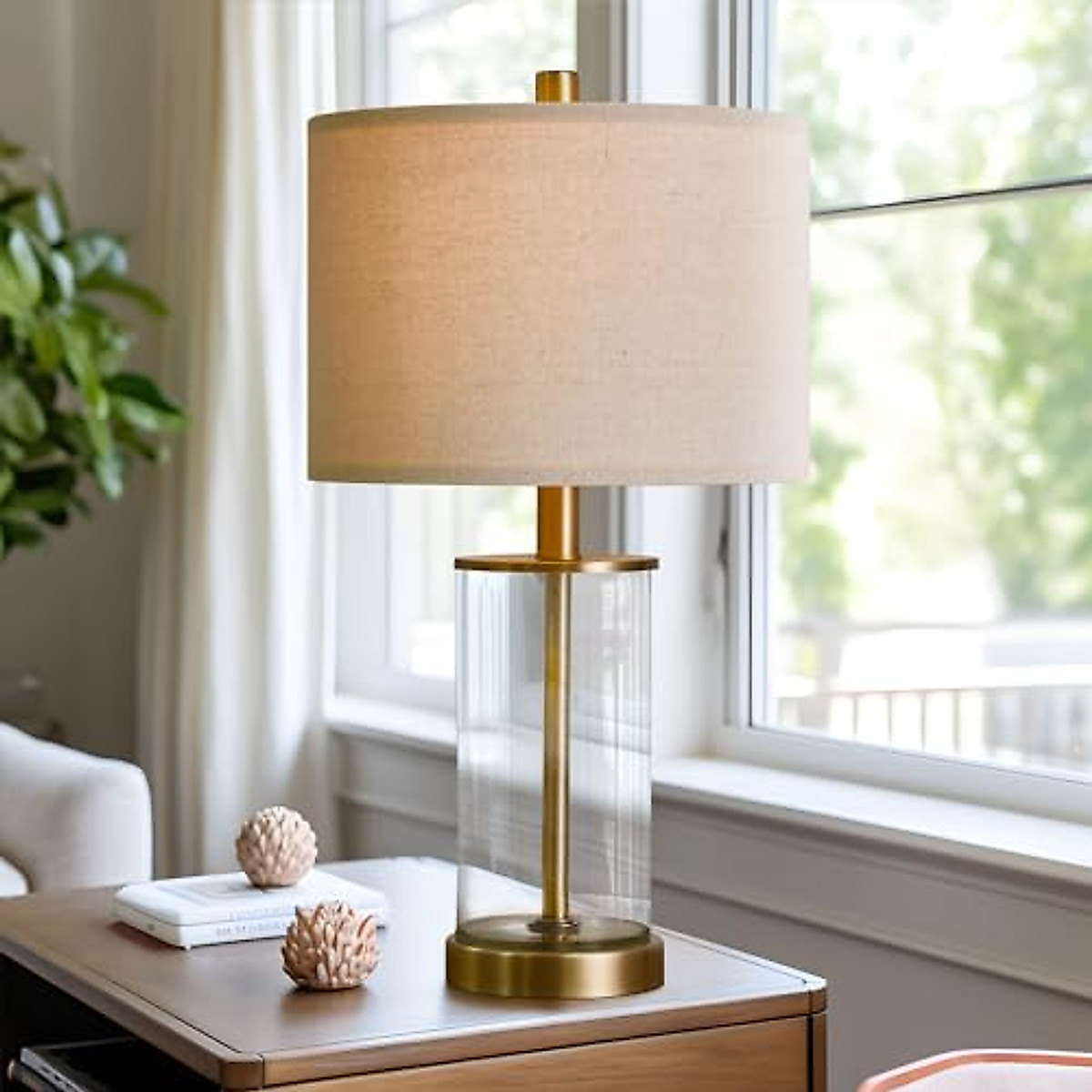 USumkky 20'' Glass Table Lamps Set of 2 for Bedroom Living Room,Gold Glass Bedside Lamps for Nightstands with USB Ports and AC Outlets(Bulbs not Included)