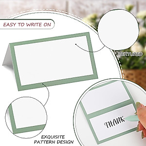 Whaline 100Pcs Sage Green Place Cards 3.5 x 2 Inch White Blank Tented Cards Wedding Seating Cards for Party Table Setting Supplies