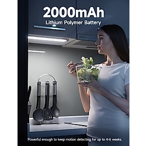 YIGER 2 Packs Under Cabinet Lights, 2000mAh Rechargeable 62 LED White Lighting, Wireless Motion Sensor Light Indoor,4 Modes Night Light, Stick-On Magnetic Closet Lights for Kitchen, Hallway
