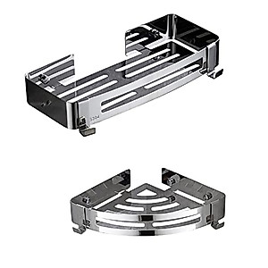 KONTONTY 2pcs Corner Shelf Corner Shower Mount Shelves Storage Stand Kitchen Triangle Rack Bathroom Shower Shelf Wall Mounted Shelves Black Shelf Stainless Steel Silver