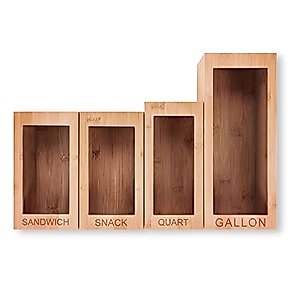 Adelaide Ziplock Bag Storage Organizer For Kitchen Drawer, Bamboo Baggie Holder, Compatible With Ziploc, Solimo, Glad, Hefty For Gallon, Quart, Sandwich And Snack Variety Size Bags(4 Piece Set)