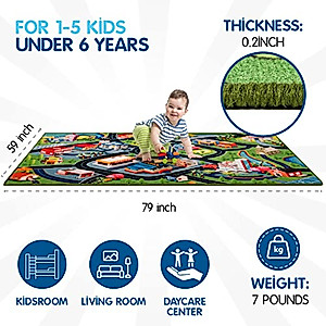 Car Mat for Kids Toy Cars 59X79 Inch Kids Rug,Car Rug Play Mat for Kids,Play Rug for Kids Playroom Bedroom,Road Traffic Kids Play Area Rug Non-Slip Backing, Kids Carpet Playmat Toddler Boys,Children