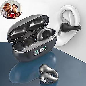 QLXAQLX Clip Bone Conduction Headphones Clip-on Wireless Earbuds Built-in Mic Sweat Resistant Noise Cancelling Earphones Open Ear Design Earphones Headset for Cycling Driving led Display (White)