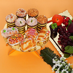 Rbenxia 7 Pieces Cake Stand Set 3-Tier Round Cardboard Cupcake Tower with Rectangle Serving Tray 1-Tier Round Cake Stand Dessert Holders for Birthday Party Wedding Bridal Shower (Gold)