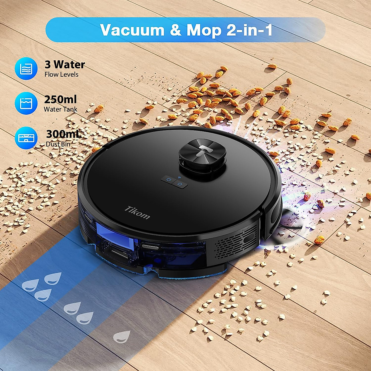 Tikom Robot Vacuum and Mop Combo with LiDAR Navigation, L9000 Robotic Vacuum Cleaner with 4000Pa Suction,150Min Max, 14 No-Go Zones, Smart Mapping, Good for Pet Hair, Carpet, Hard Floor(Dark Black)