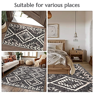 jinchan Boho Entryway Rug 2x3 Washable Non-Slip Rugs Area Rugs Moroccan Door Mats Small Rug Soft Geometric Thin Farmhouse Rug for Entrance Living Room Bedroom Bathroom Home Office Heathered Black