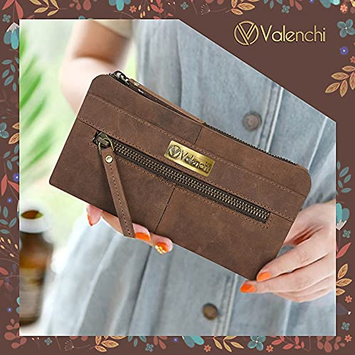 LEVOGUE RFID Soft Flexible Leather Wallet for Women-Credit Card Slots, Mobile case Coin Purse with ID Window - Handmade by VALENCHI (Brown Vintage)