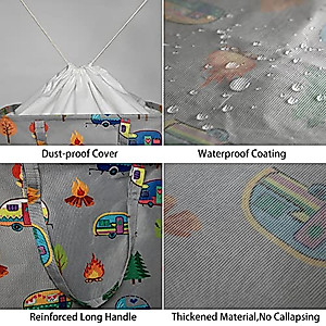 Kay&J Collapsible 60L Laundry Hamper, Slim and Tall Laundry Basket, Long Handles for Portability, Great for Home and Camper Use, RV Travel Trailer Camper Decor Accessories