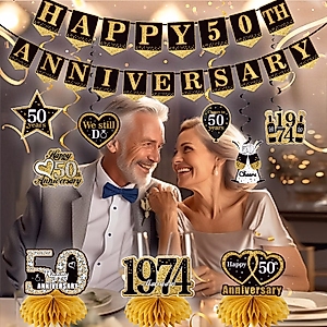 Bumqviy 50th Anniversary Decorations, 10pcs Happy 50th Wedding Anniversary Vintage 1974 Banner Centerpieces Kit, Cheers to 50 Years We Still Do Anniversary Ceiling Table Topper Sign Party Supplies
