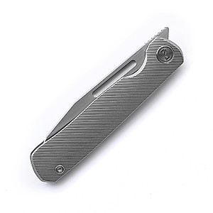 Miguron Knives M Ekry Front Flipper Folding Knife 3.35" Hand Hollow Ground Rubbed CPM-20CV Satin Blade Sandblasting Titanium Handle Camping Hiking Pocket Knife MGR-617GY