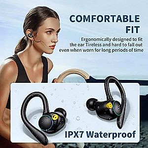 Bluetooth5.2 Headphones HD Calls 120Hrs Playtime Wireless Earbuds with Charging Case Wireless IPX7 Waterproof Ear Buds Touch Control Over-Ear Earphones with Earhooks for Sports/Running/Work/Gaming
