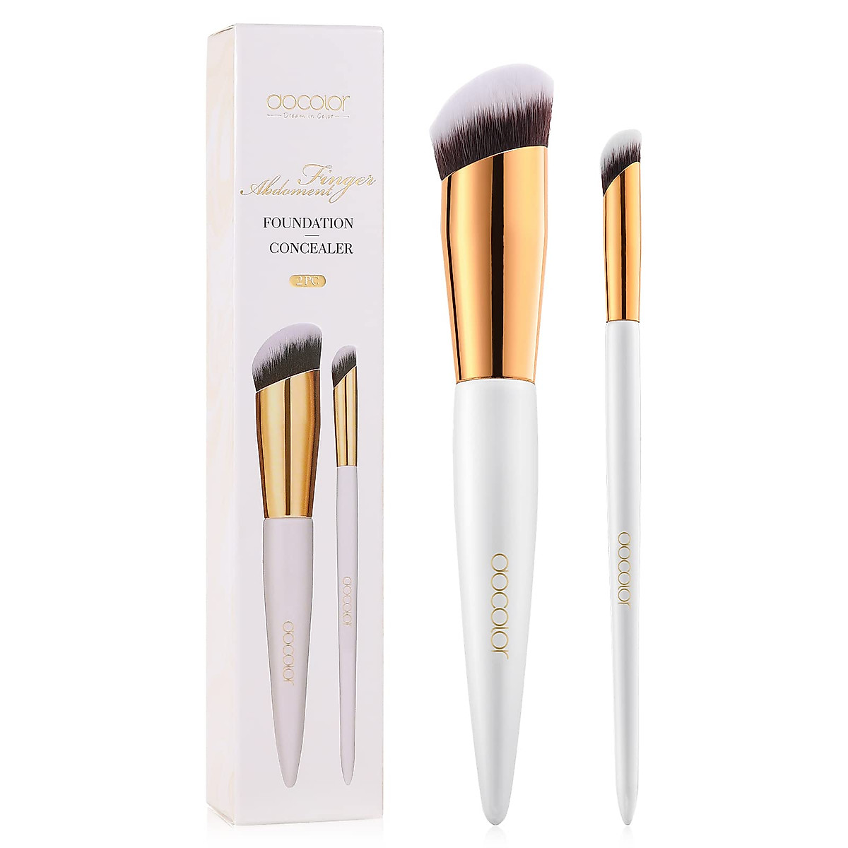 docolor Concealer Brush and Foundation Brush for Liquid Makeup, 2PCS Angled Kabuki Blending Makeup Brush Perfect for Liquid Cream Powder Blending,Stippling,Highlighter and Nose Contour