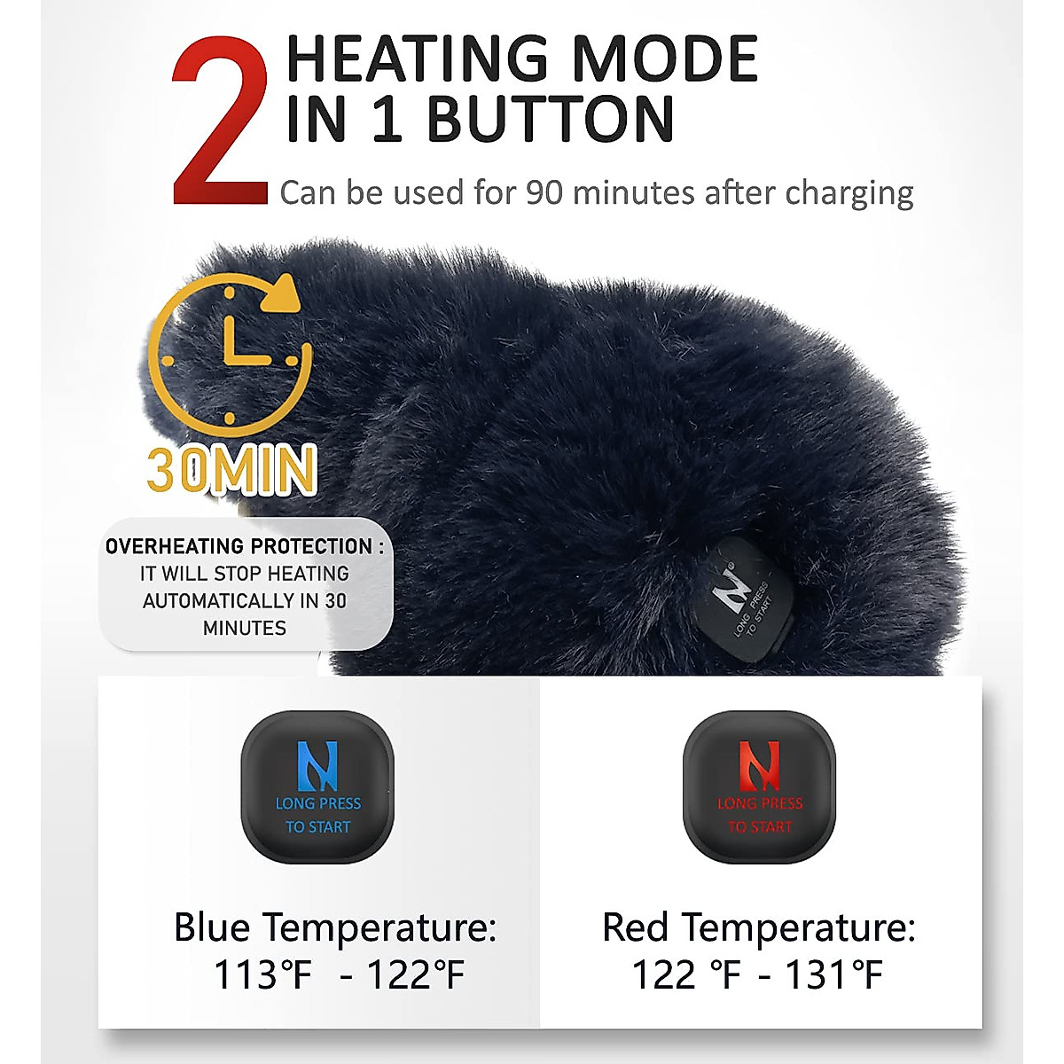 Telepepe Ear muffs for Men Women, Heated Ear Muff Warmer Rechargeable battery 2000 mAh (Navy Blue)