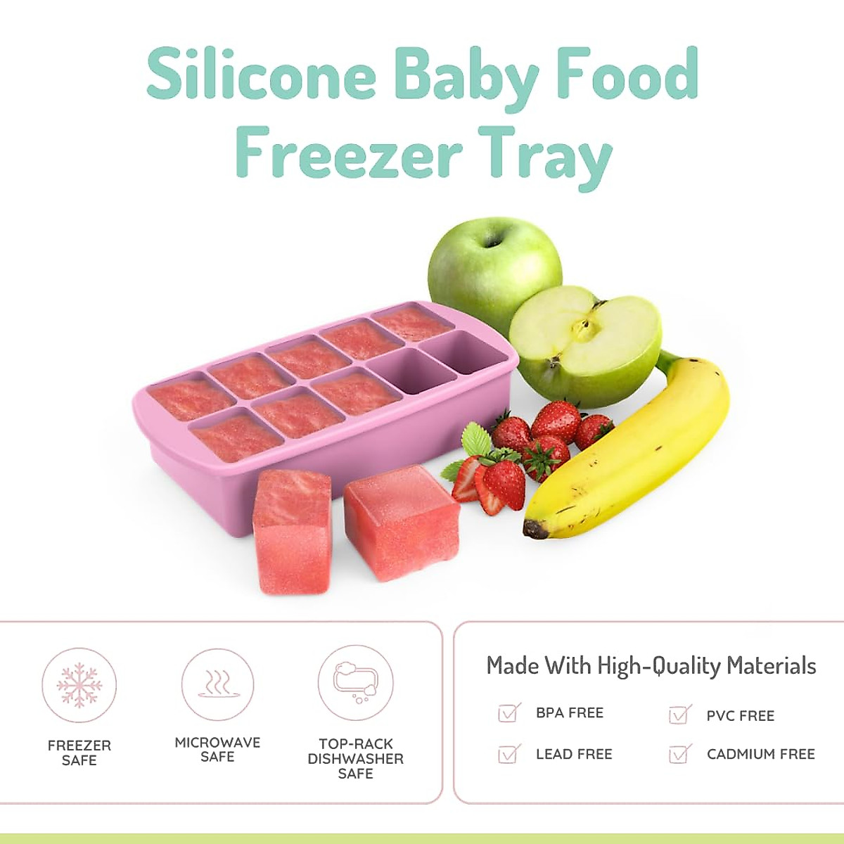 melii Silicone Baby Food Freezer Tray with Lid – Versatile 10-Cup 2oz Portion Tray for Freezing Breastmilk, Homemade Baby Food, Sauces, Smoothies, Snacks – Microwave, Freezer Safe - Pink