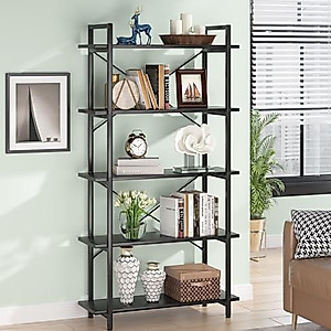 Tribesigns 5 Tier Black Bookshelf, Modern Etagere Bookcase with Metal Frame, Tall Book Shelf Unit for Living Room, Study, Home Office (2, Black)