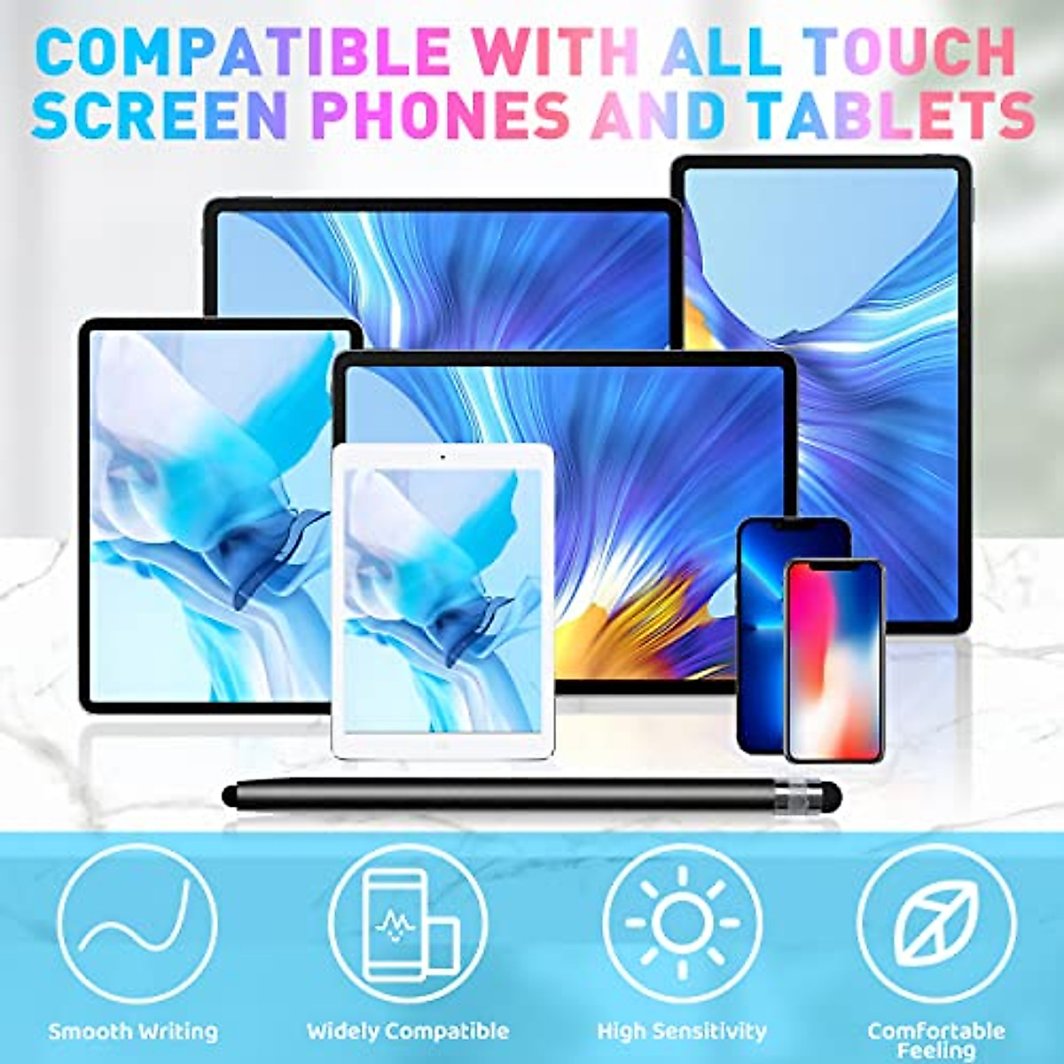 Stylus Pens for Touch Screens,4 Pack Touchscreen Pen 2 in 1 Rubber Stylus Touch Pen for Tablets, iPad Mini, iPad Pro, iPad Air, Smartphones, Samsung Galaxy