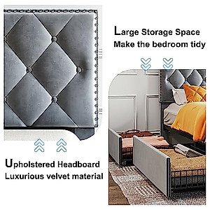 LIKIMIO Queen Bed Frame with Storage Drawers, Upholstered Platform Bed with Headboard - Sturdy Structure for a Comfortable & Noiseless Sleeping Space