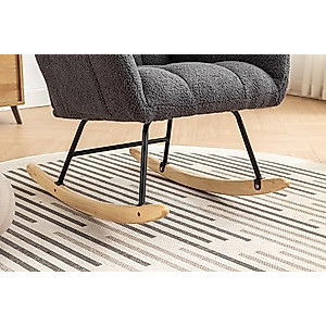 Bellemave Nursery Rocking Chair Teddy Upholstered Glider Rocker Rocking Accent Chair Padded Seat with High Backrest Armchair Comfy Side Chair for Living Room Bedroom Offices（Dark Grey）