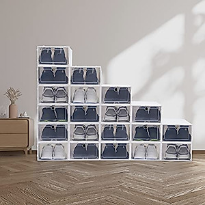 20/24pcs Shoe Storage Boxes Clear Stackable Front Open, Clear Plastic Clamshell Shoebox Foldable Shoe Organizer for Closet (Angel White Large Round Holes) (20pcs)