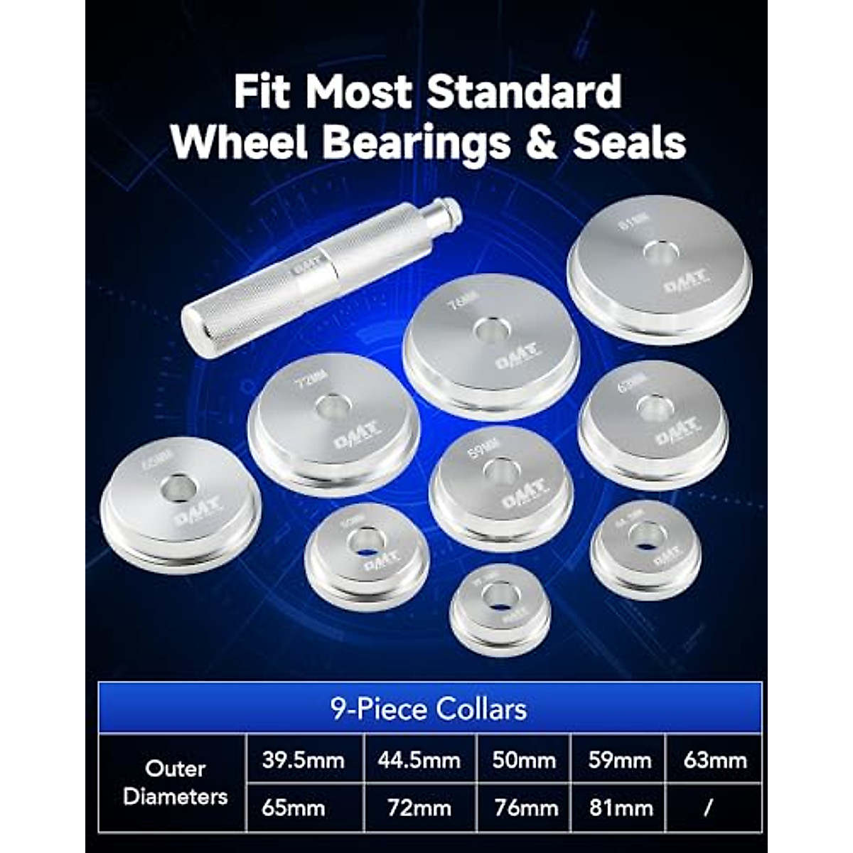 Orion Motor Tech Bearing Press Kit, 10pc Bearing Race and Seal Driver Set with Seal Driver and 9 Bearing Adapters, Seal Installer Bearing Driver Kit for Bearing Installation, with Blue Case
