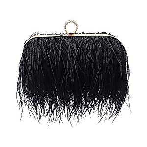 Miuco Women Feather Clutch Purse Shoulder Crossbody Bag Evening Handbags Black