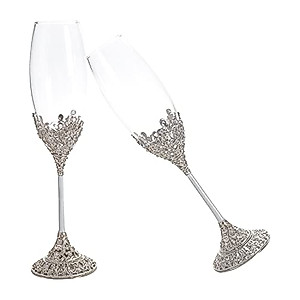 LASODY Crystal Set Champagne Flutes - Wedding Glasses for Bride & Groom - Toasting Cups Gift Sets for Couples - Engagement, Wedding, House Warming Gift